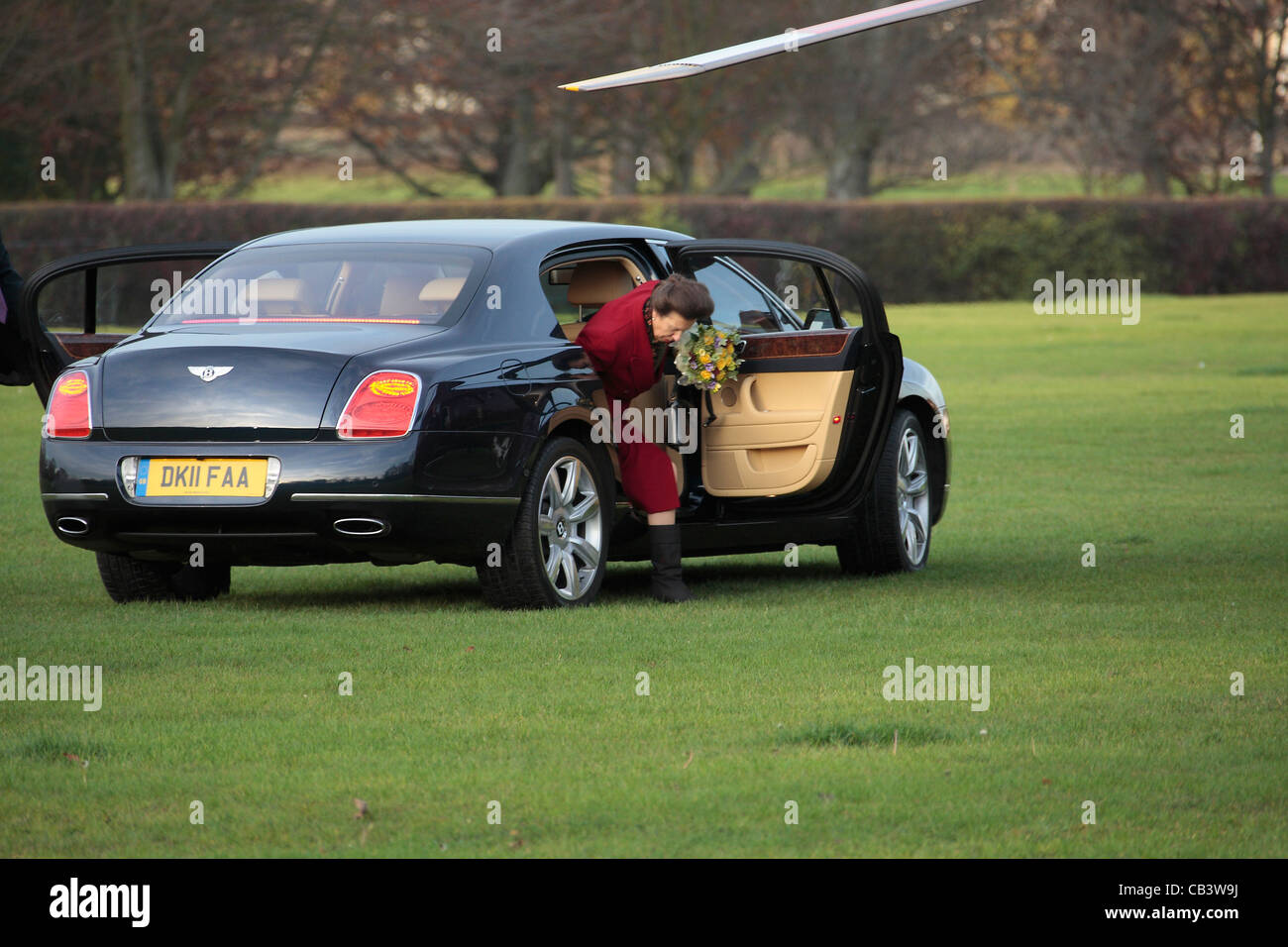 Princess Anne alights her Royal Limousine to board her helicopter Stock ...