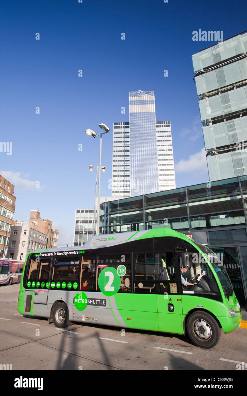 A diesel electric hybrid shuttle bus that provides a free service round ...