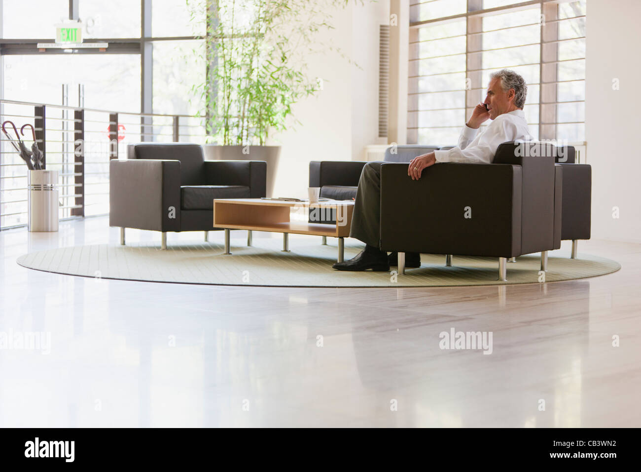 Business executive waiting in office lobby Stock Photo - Alamy