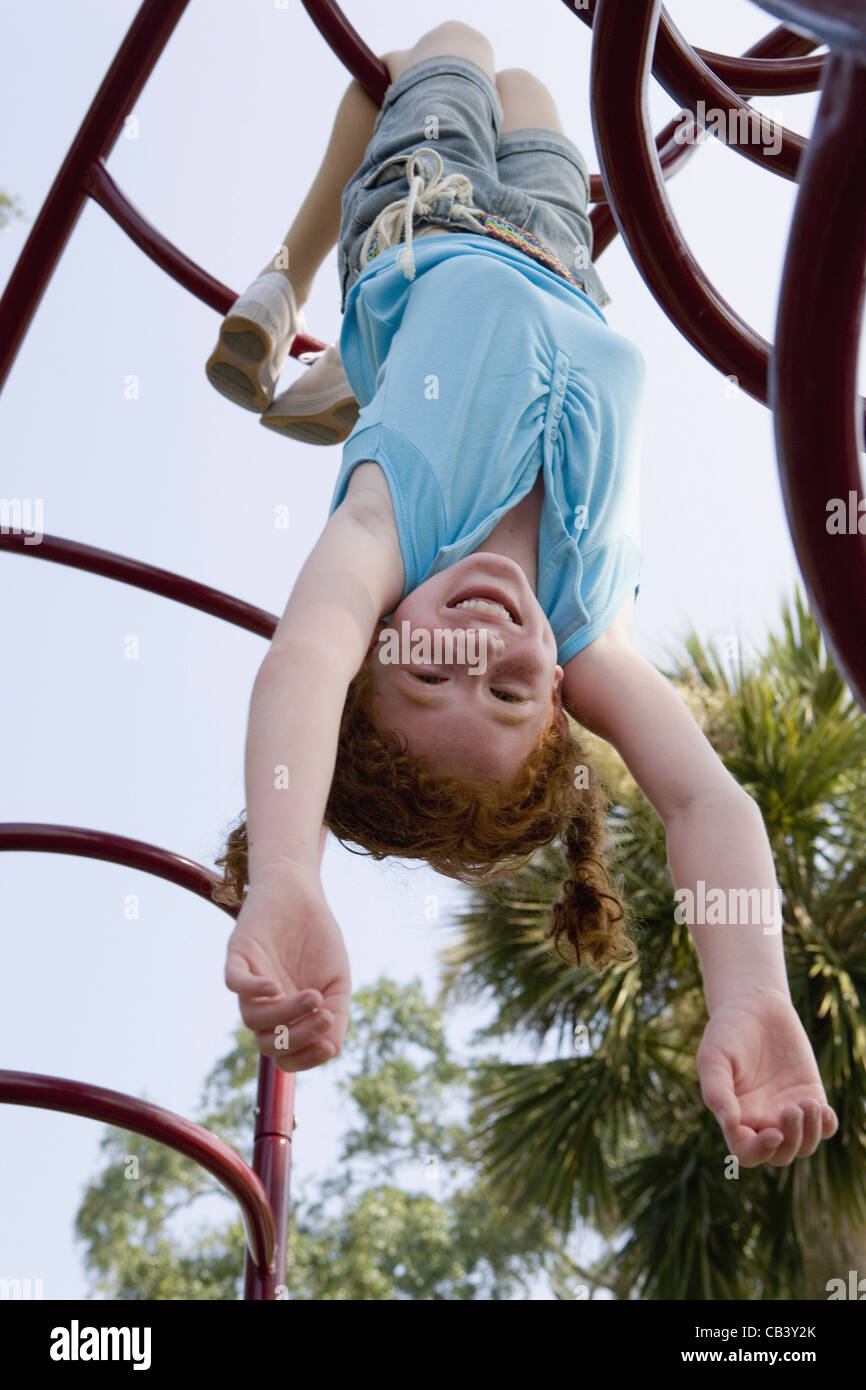 Girl Hanging Upside Down Smiling Girl Hanging Upside Down Royalty Free Stock Photo ...