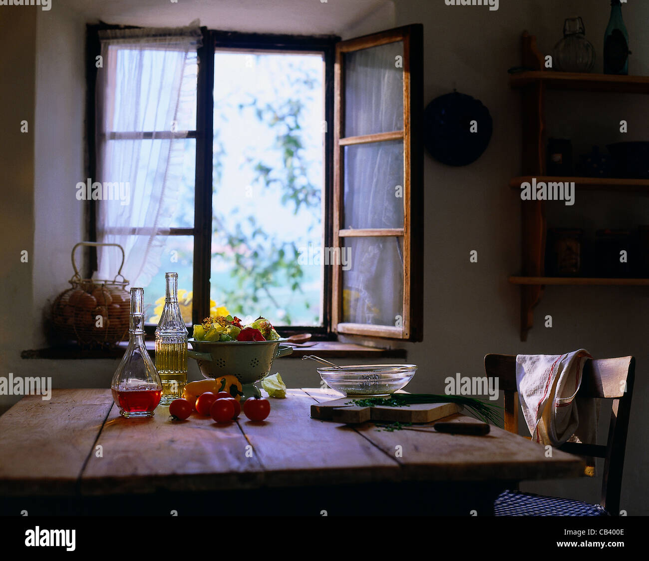 Still: View through opened countrified kitchen window Stock Photo - Alamy