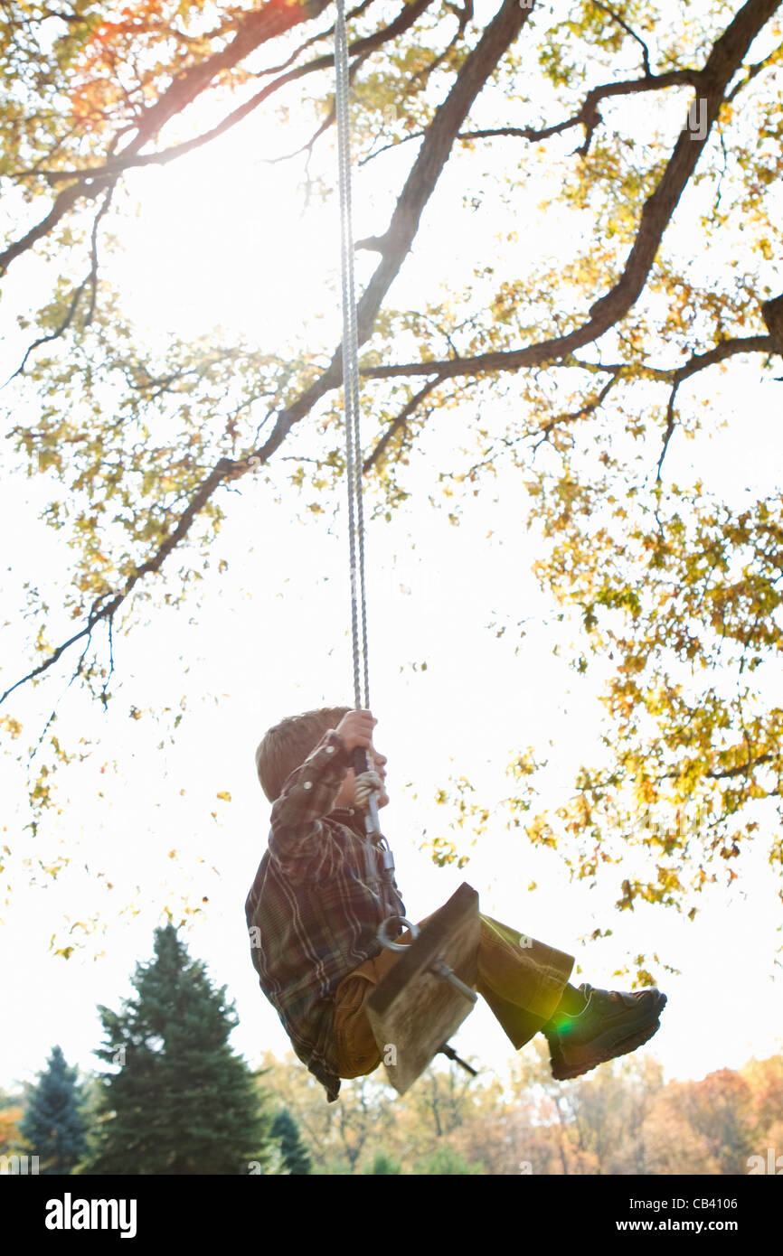 Boy on swing Stock Photo - Alamy