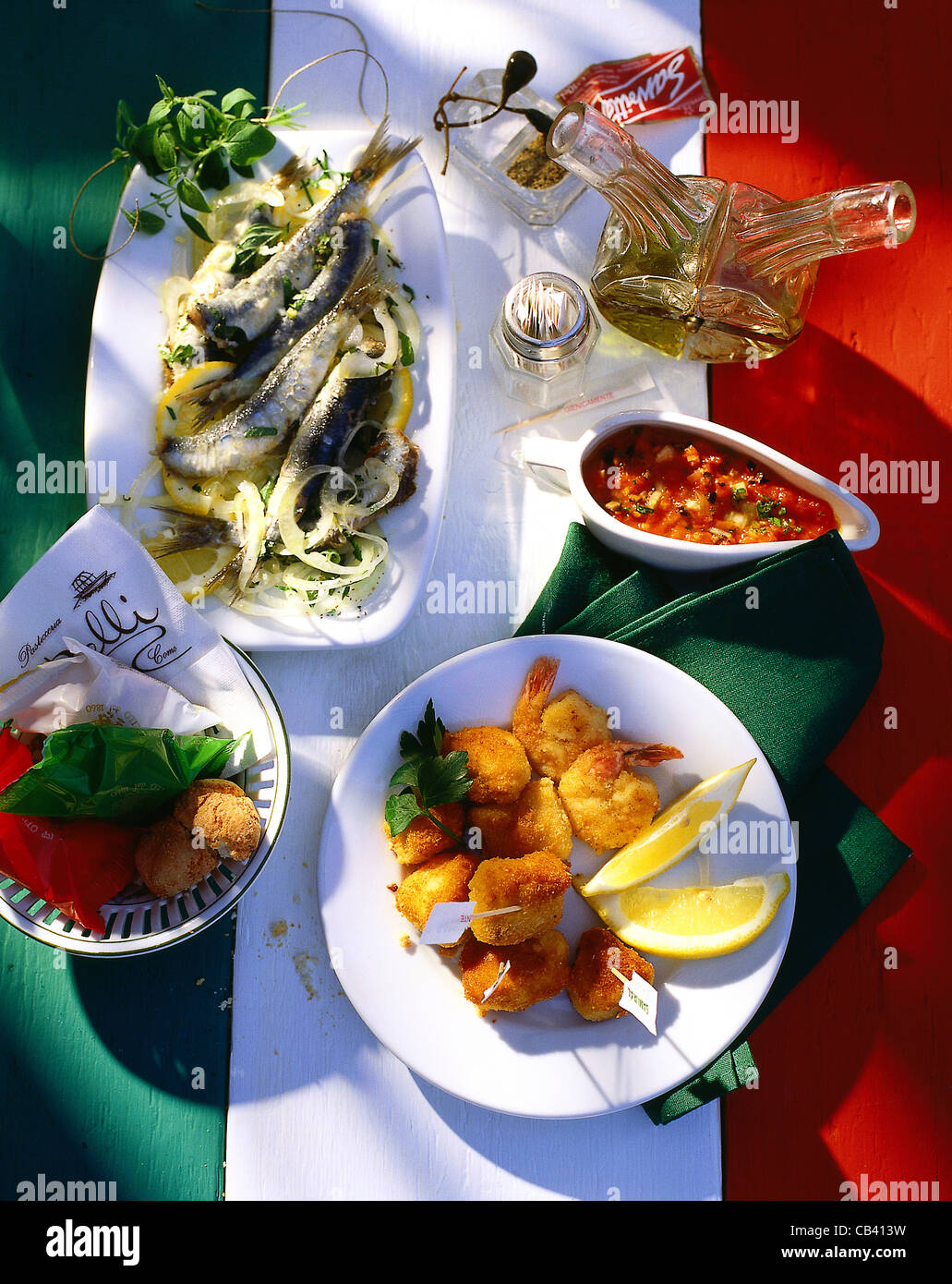 Tableau: Marinated sardines/ fillet of fish and shrimps in parmesan ...