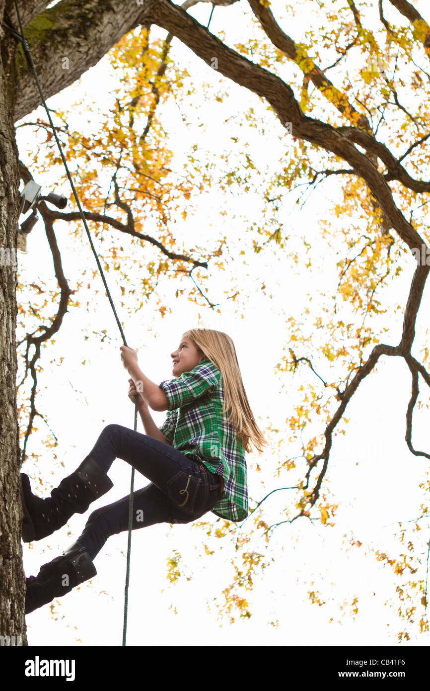 Girl climbing up tree Stock Photo - Alamy