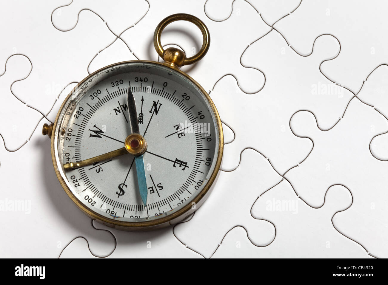 White Blank Puzzle and Compass, business concept Stock Photo - Alamy