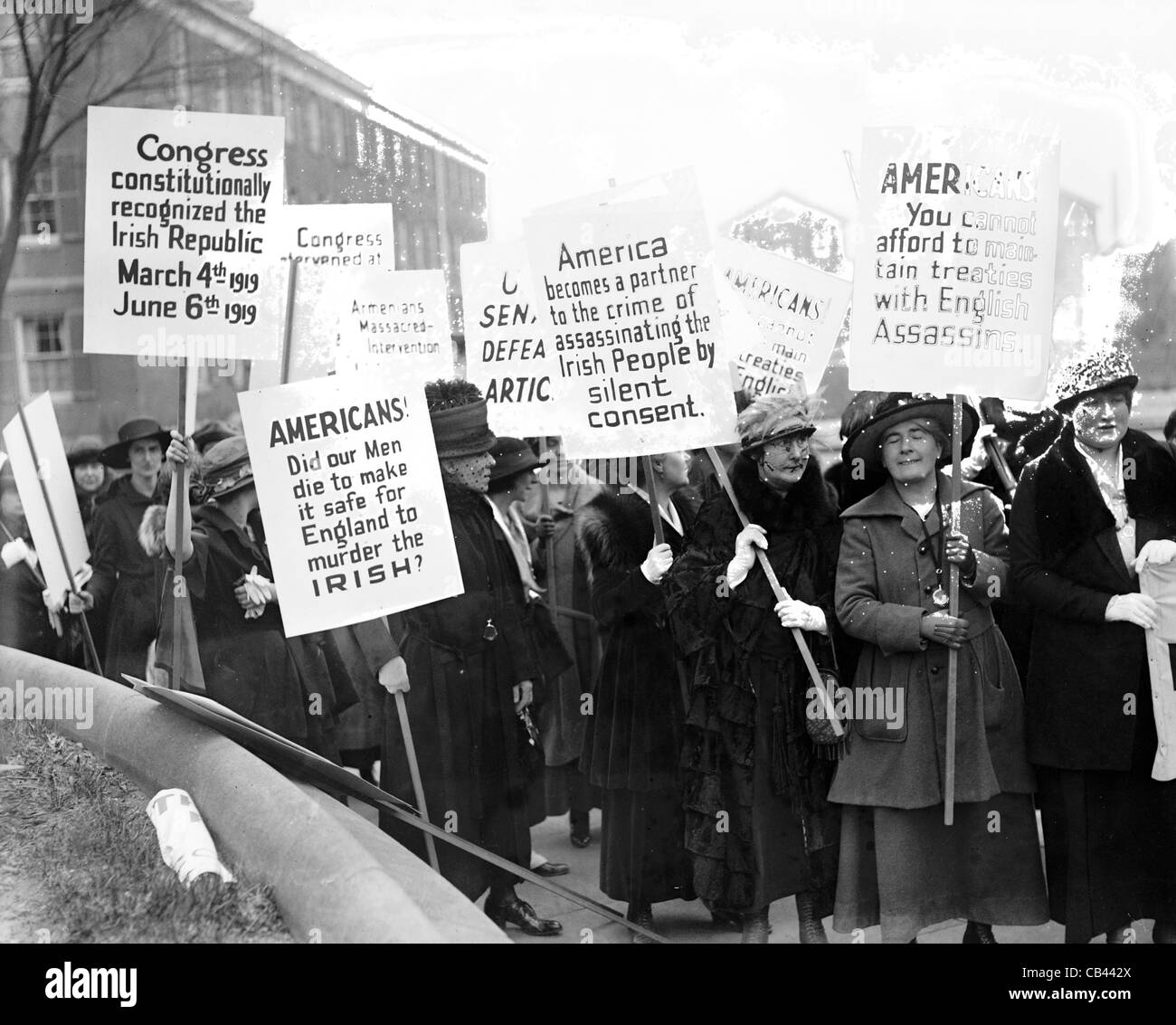 Irish Demonstration. Women March For Free Erin. Carrying banners urging ...
