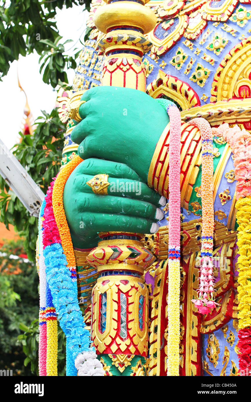 Yak guardian statue outside Wat Seekan in Bangkok, Thailand Stock Photo ...
