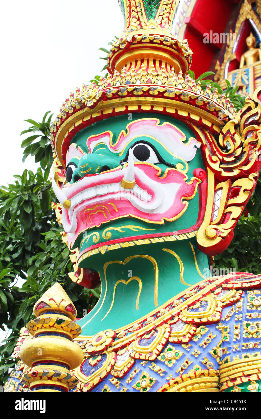 Yak guardian statue outside Wat Seekan in Bangkok, Thailand Stock Photo ...
