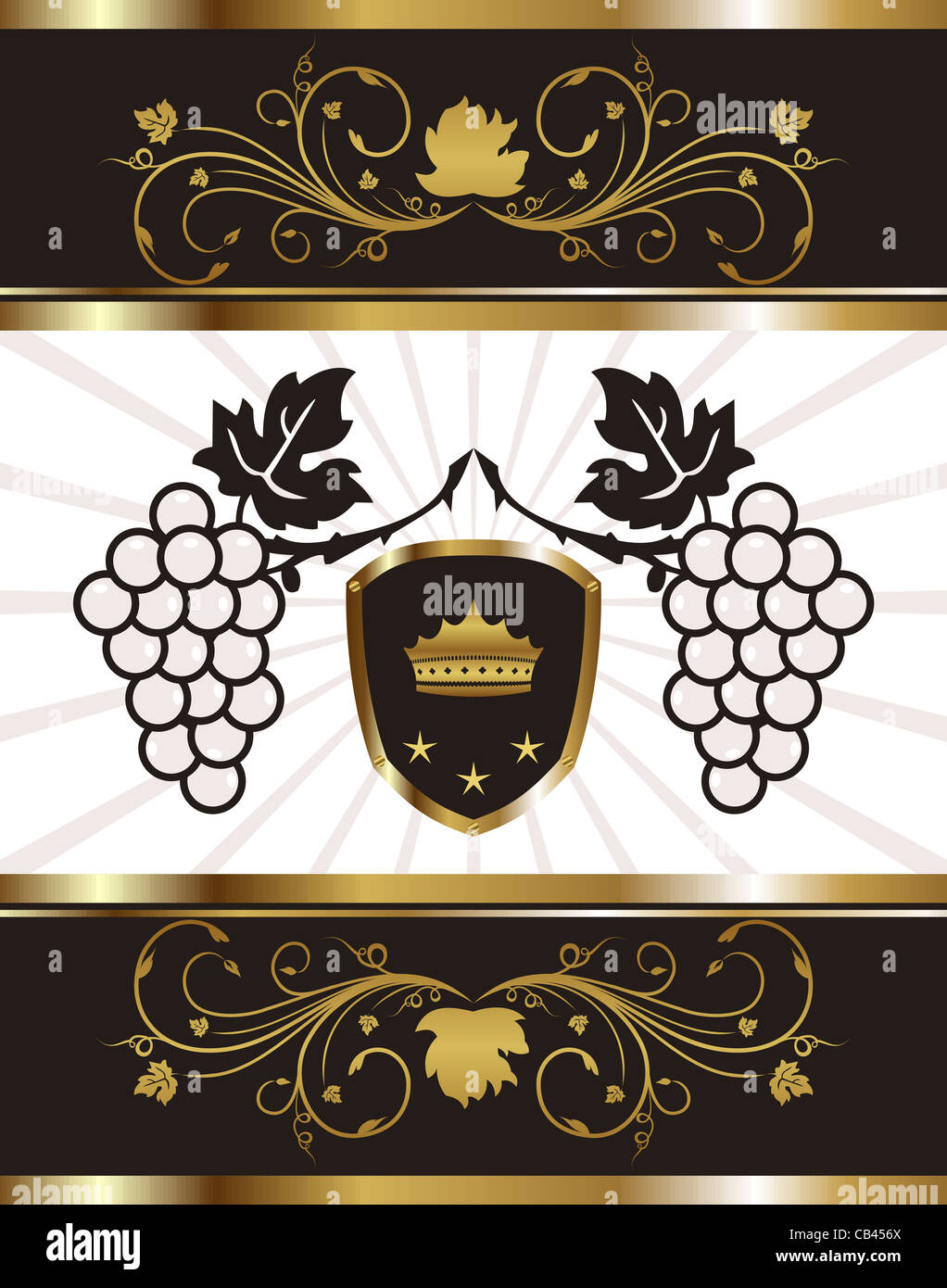 Illustration golden background with crown, shield, grapevine - vector ...