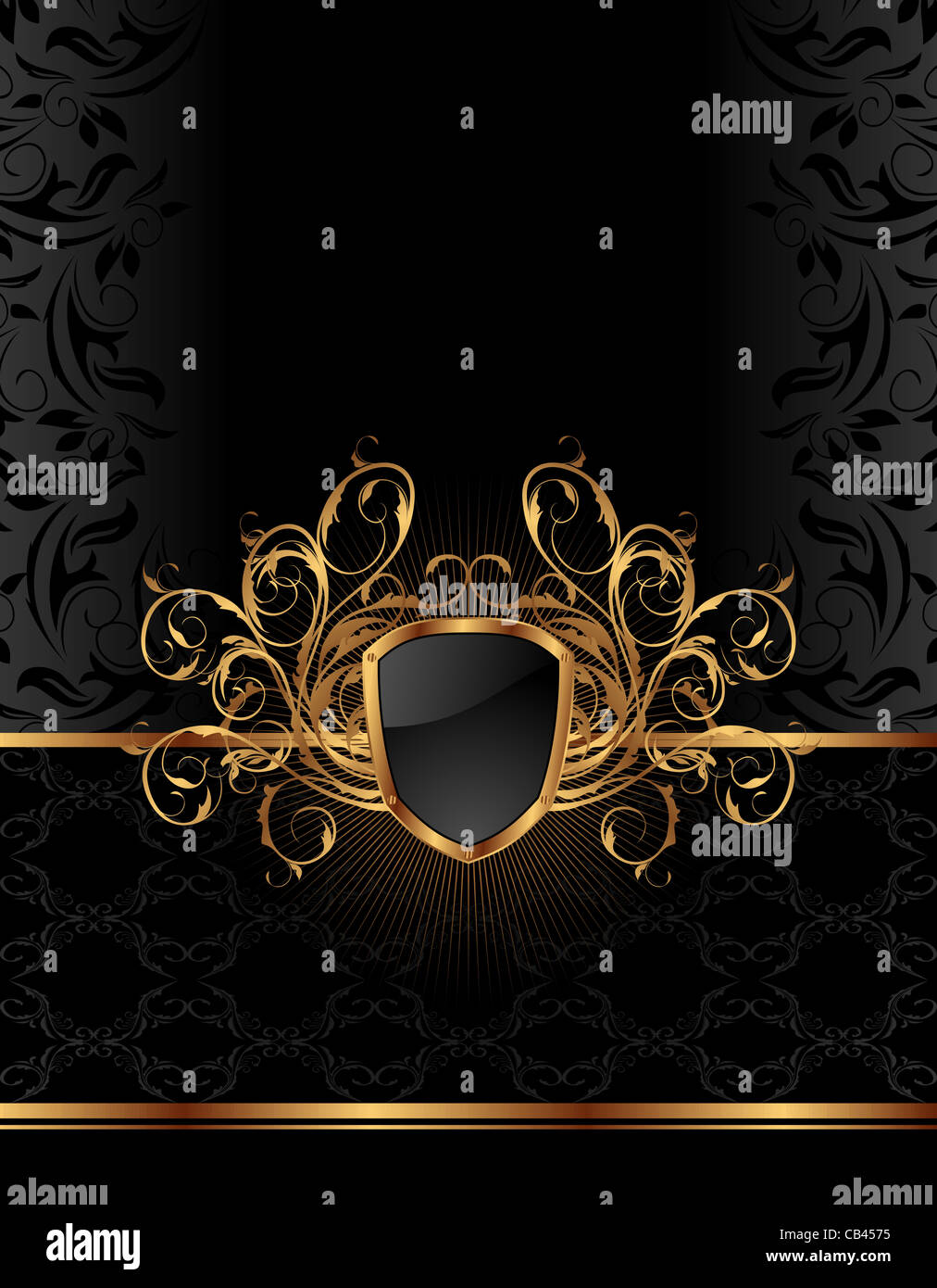 Illustration golden ornate frame with shield - vector Stock Photo - Alamy