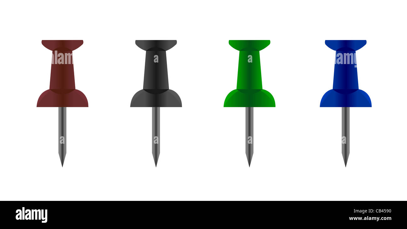Vector realistic illustration of push pin collection Stock Photo - Alamy