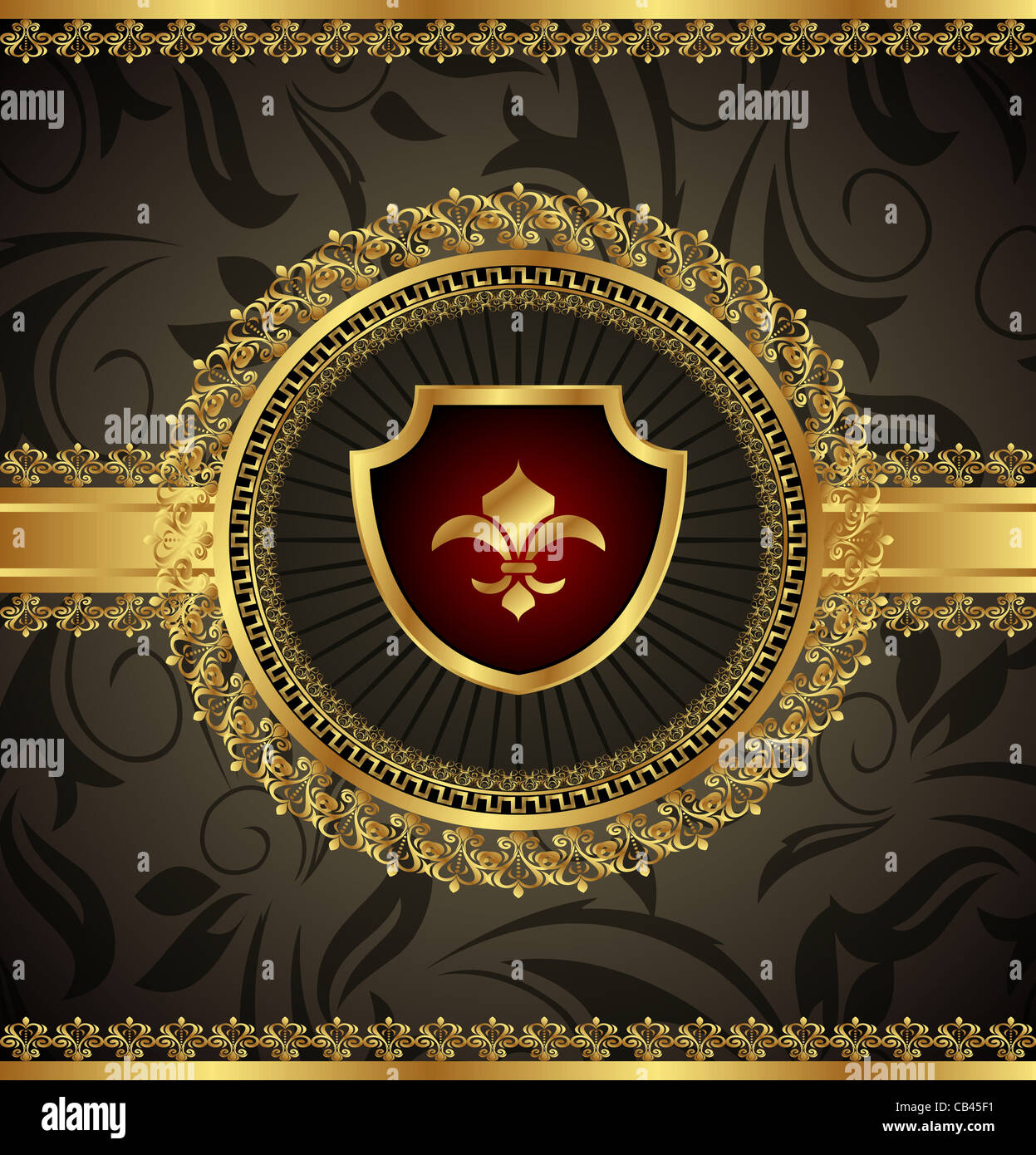 Illustration golden frame with shield and fleur de lis- vector Stock ...