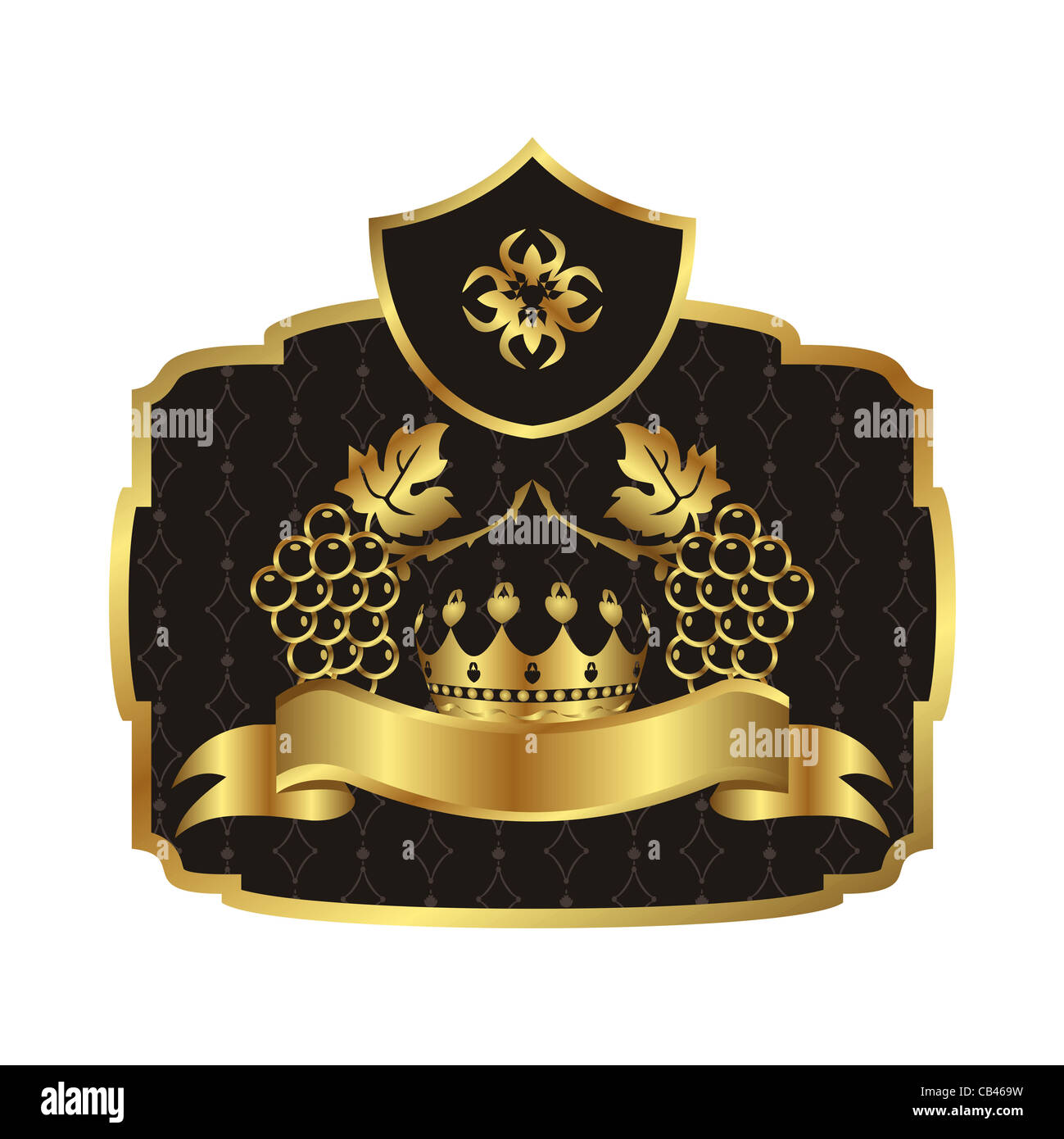 Illustration golden frame label with crown, shield and grapevine for ...