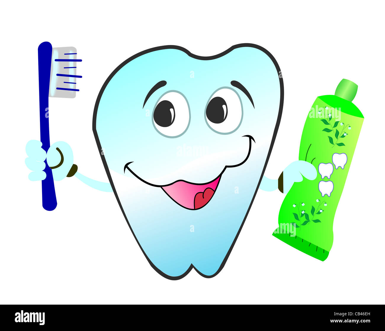 Vector illustration of happy smiling tooth with toothbrush and ...