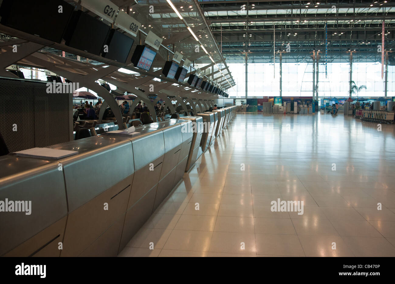 Check in counters at an airport or station with display monitors Stock ...