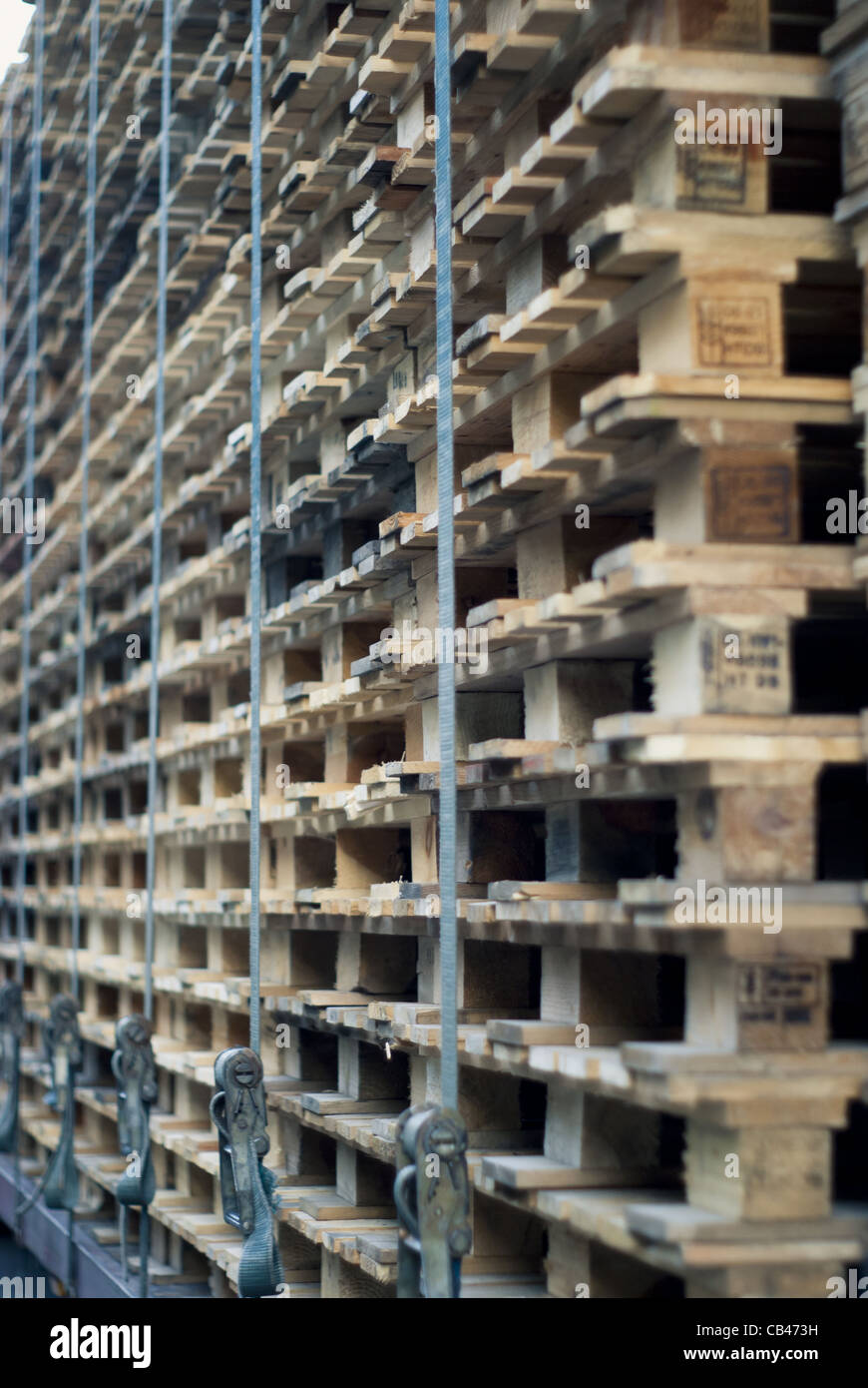 Stacked Pallets or Skids. Vanishing Point Stock Photo - Alamy