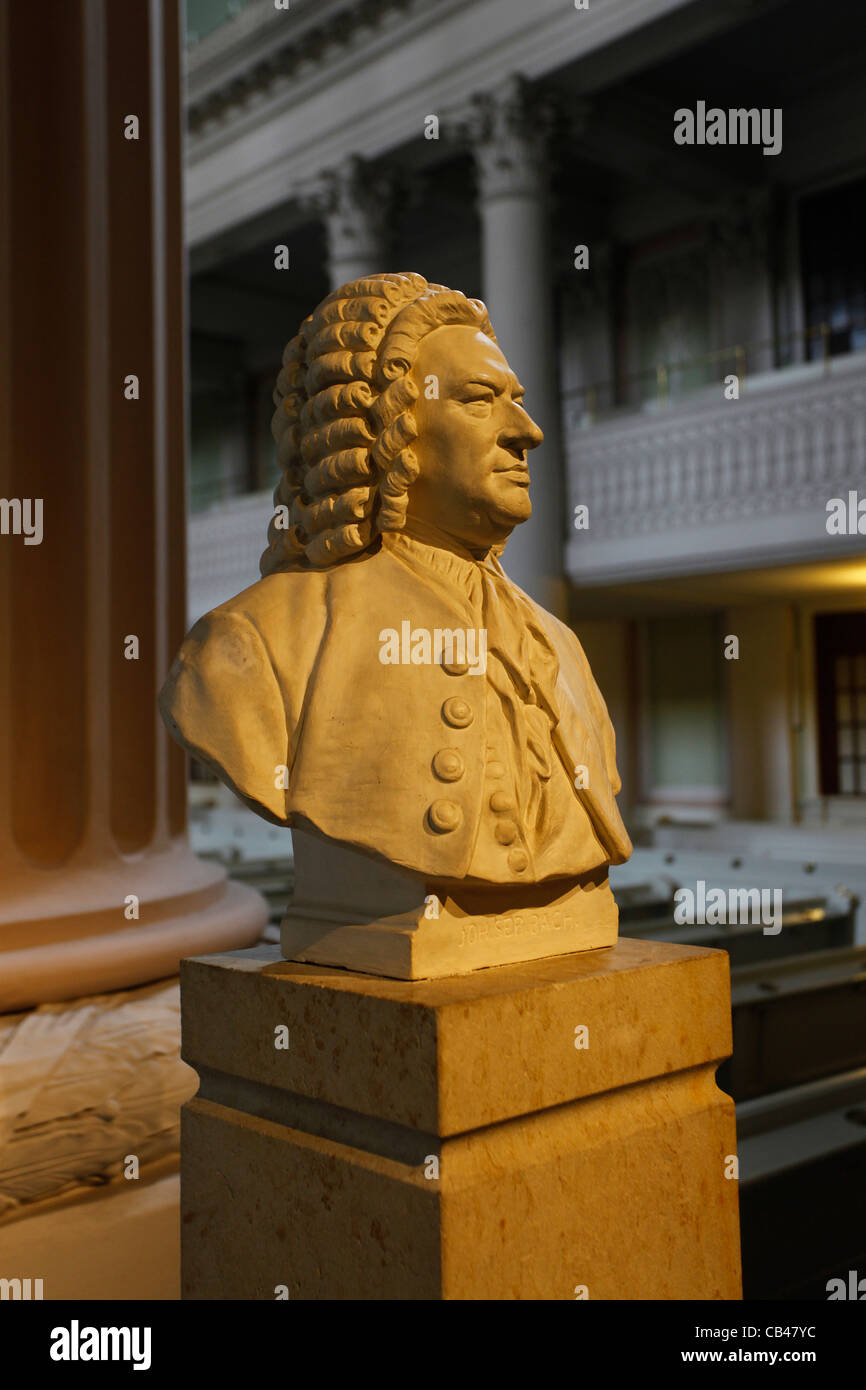 The bust of composer Johann Sebastian Bach inside St Nicholas Church or ...