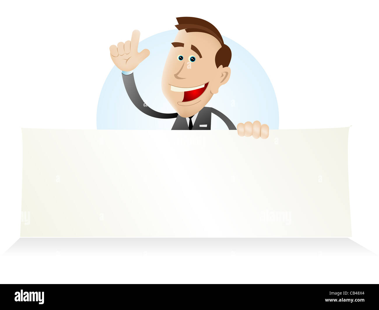 Illustration of a cartoon white businessman holding advertisement sign ...