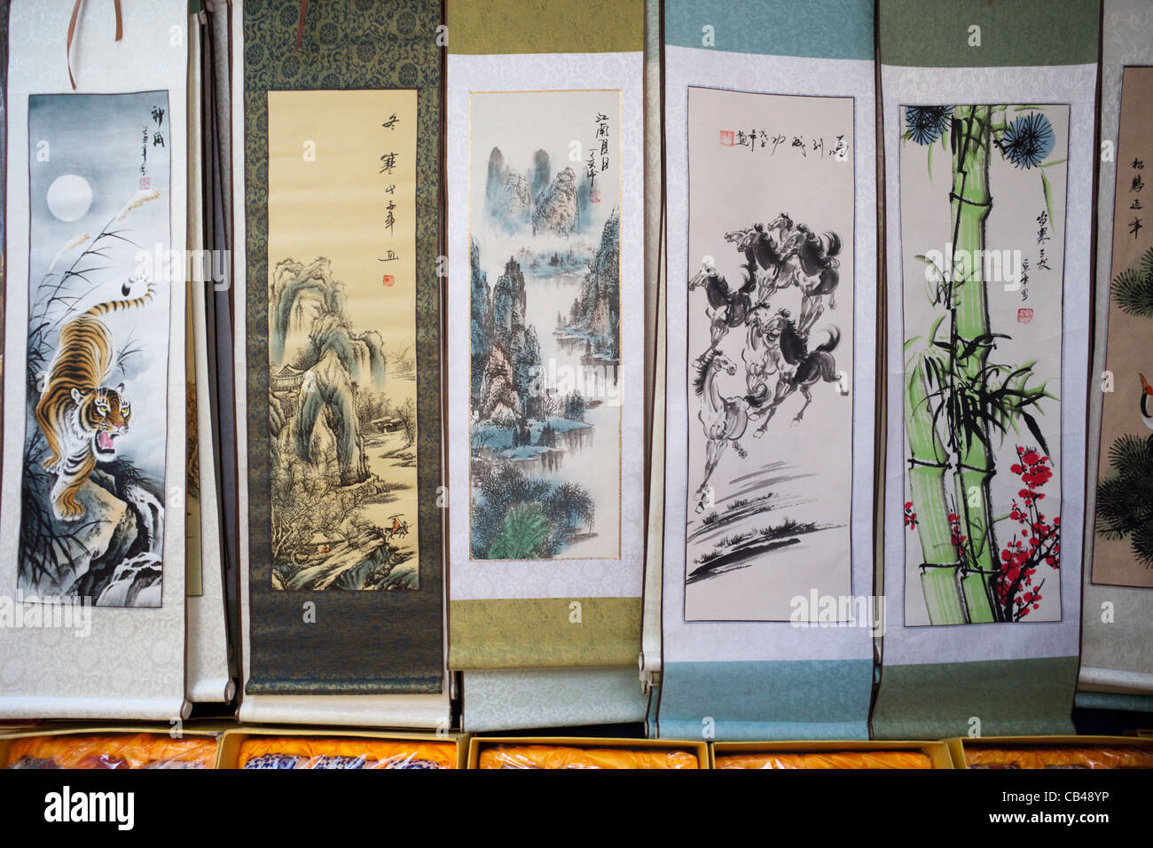 China, Hong Kong, Stanley Market, Calligraphy Artwork Display Stock ...