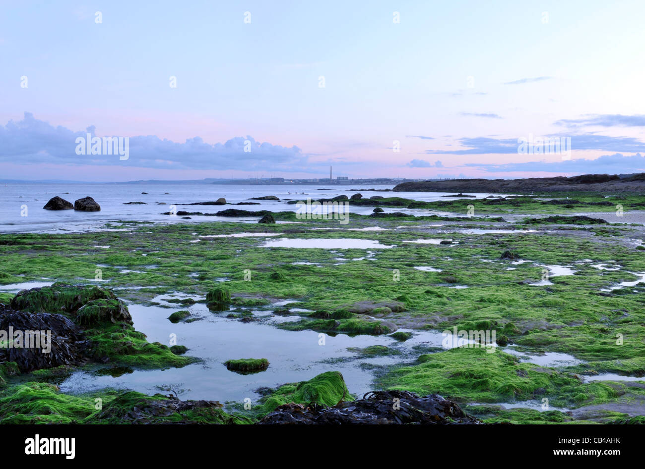 View of Methil Power Station at dusk from the each at Lower Largo, Fife ...