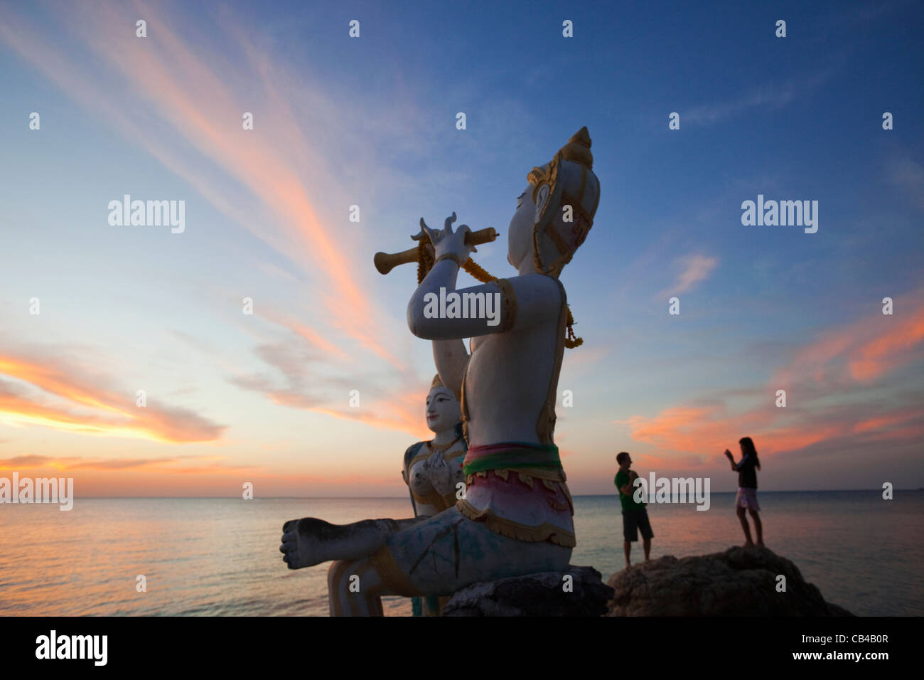 Thailand, Ko Samet, Saikaew Beach, Flute Player and Mermaid Statue ...
