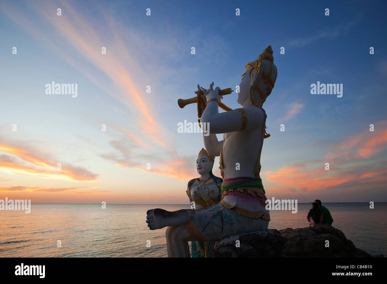 Thailand, Ko Samet, Saikaew Beach, Flute Player and Mermaid Statue ...