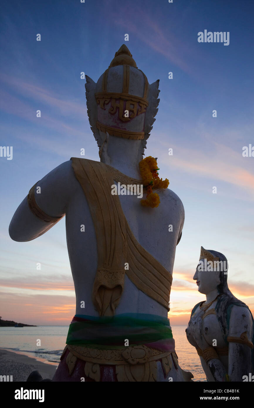 Thailand, Ko Samet, Saikaew Beach, Flute Player and Mermaid Statue ...