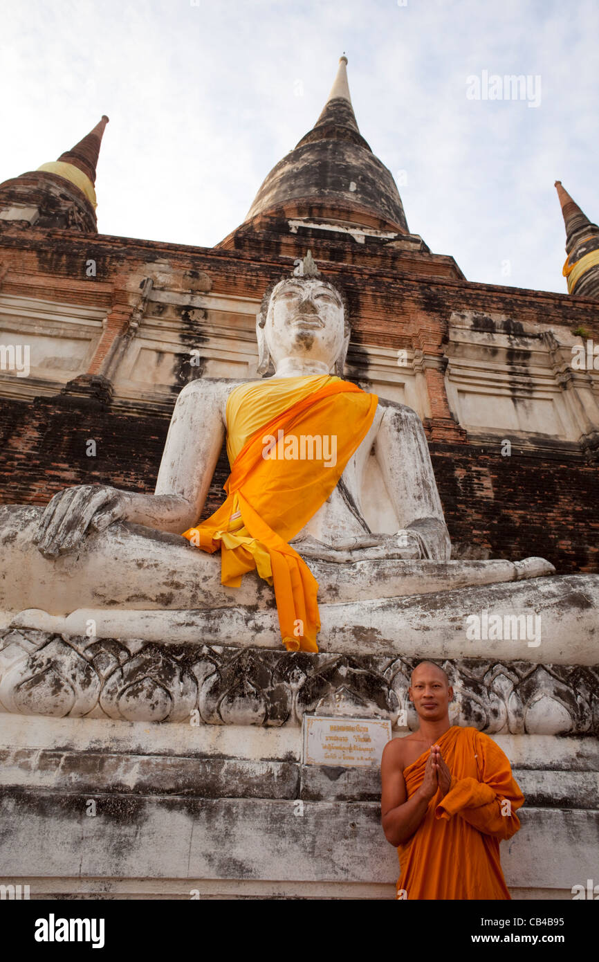 Thailand, Ayutthaya, Ayutthaya Historical Park, Monk in Wat Yai Chai ...