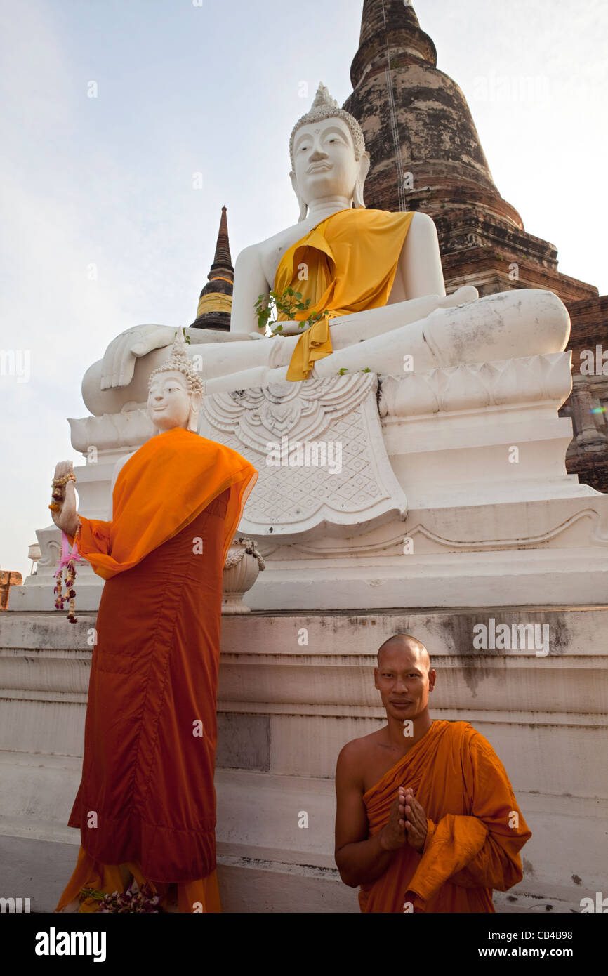Thailand, Ayutthaya, Ayutthaya Historical Park, Monk in Wat Yai Chai ...