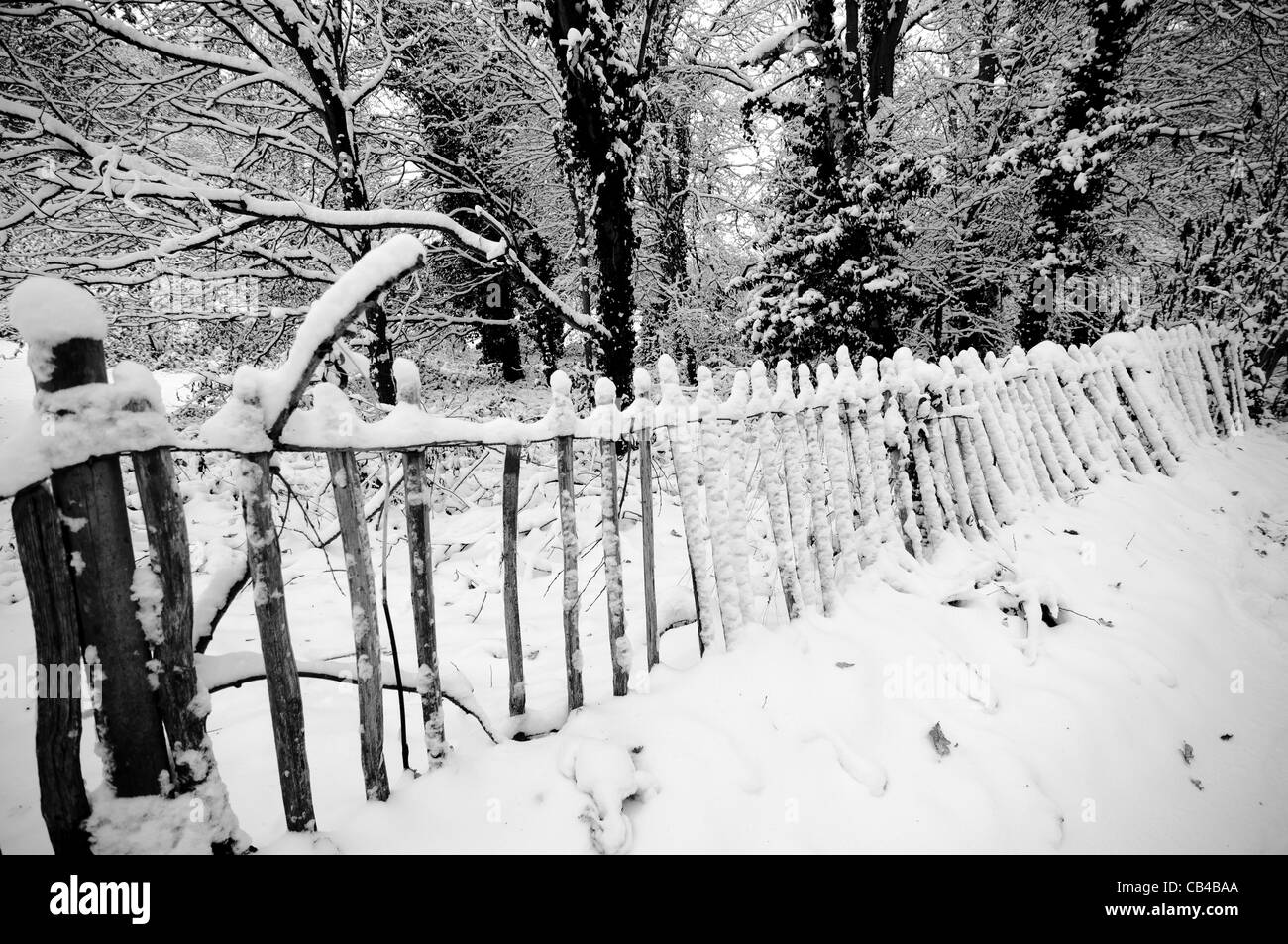 A snow covered fence Stock Photo - Alamy