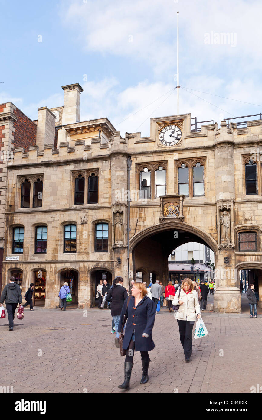 Town gate with Guildhall above at the High St. - Lincoln, Lincolnshire ...