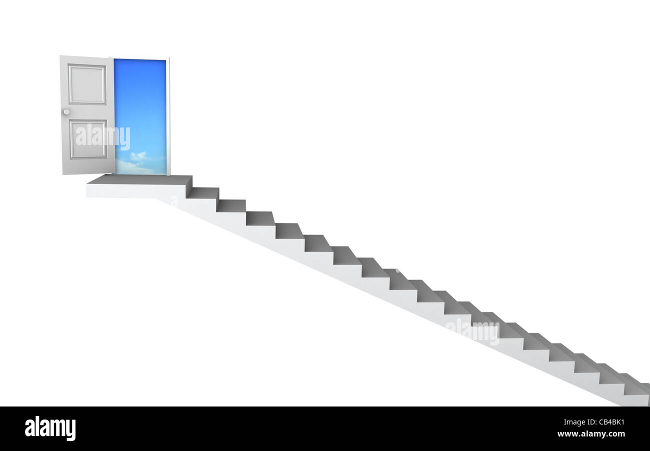 Open door to business success with 3d stairs. Included clipping path ...