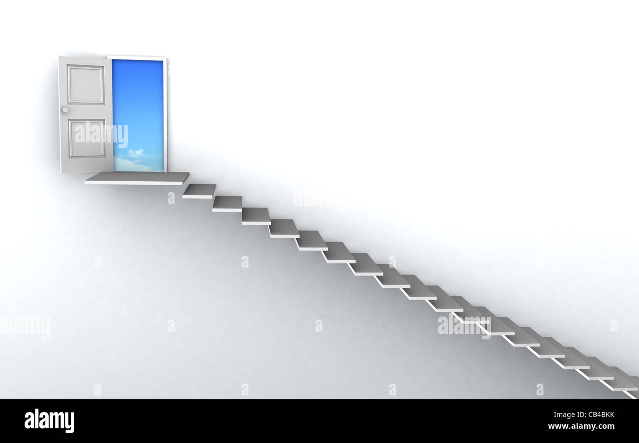 Open door to business success with 3d stairs Stock Photo - Alamy