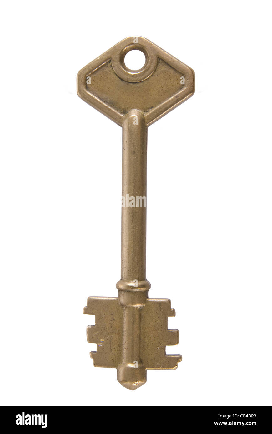 One silver key close up isolated on white background. Included clipping ...