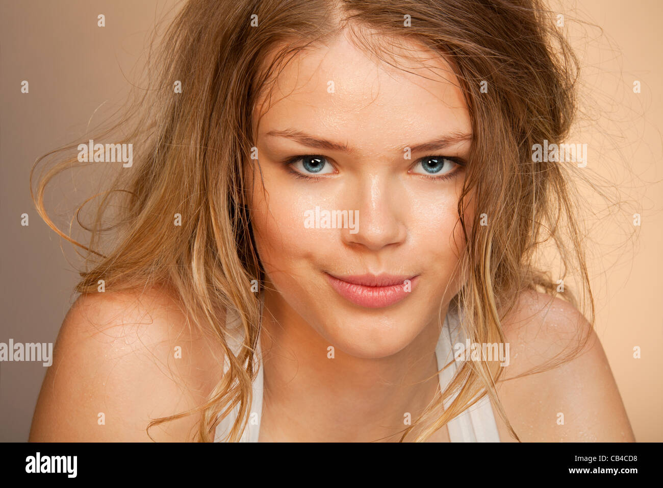 Portrait of woman's happy face after fitness recreation exercises Stock ...