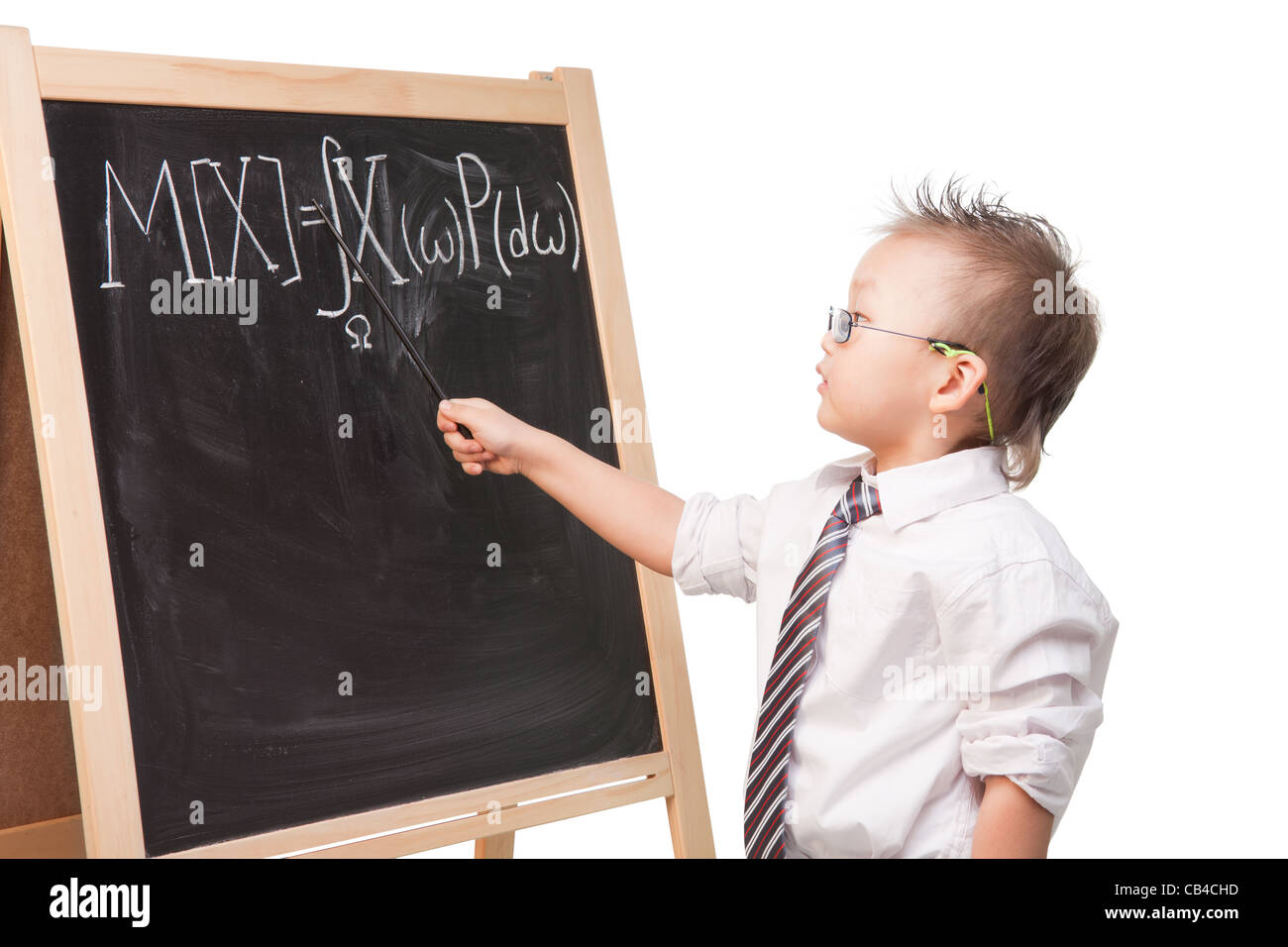 Little scientist boy explain expectation value formula pointing on the ...