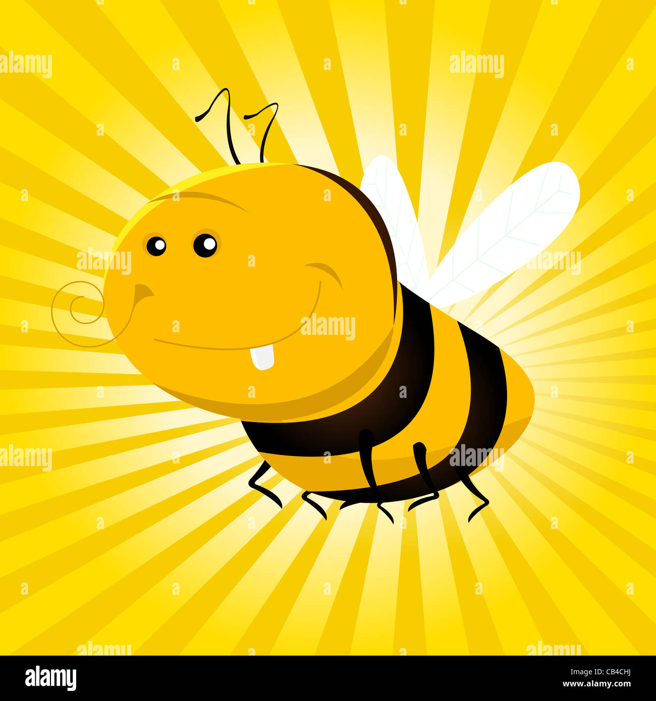 Illustration of a cute cartoon bee ready to make honey from flowers ...
