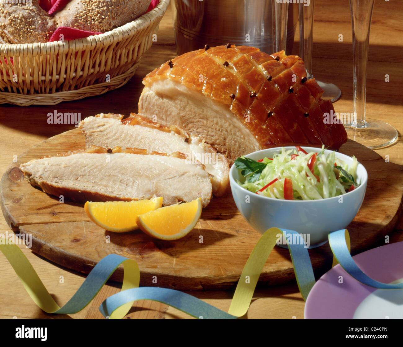 Ham roast with cloves and crust of mustard and honey Stock Photo - Alamy