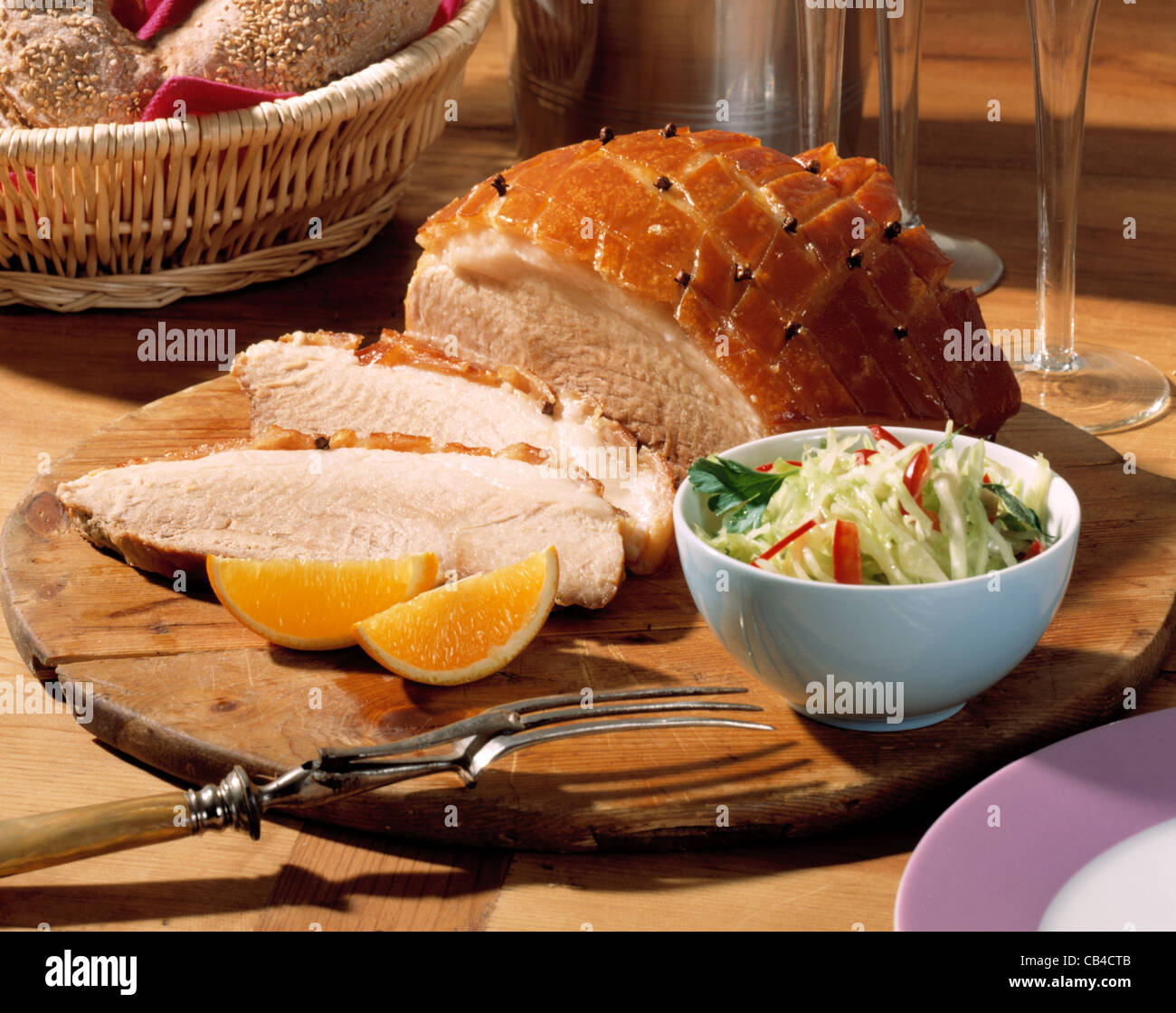 Ham roast with cloves and crust of mustard and honey Stock Photo - Alamy