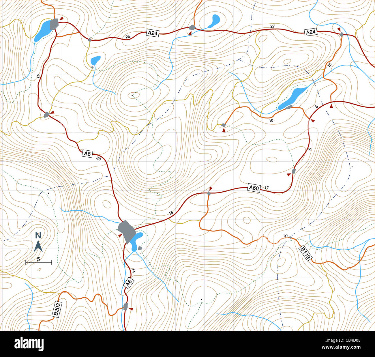 Illustration of a generic map showing relief contours Stock Photo - Alamy