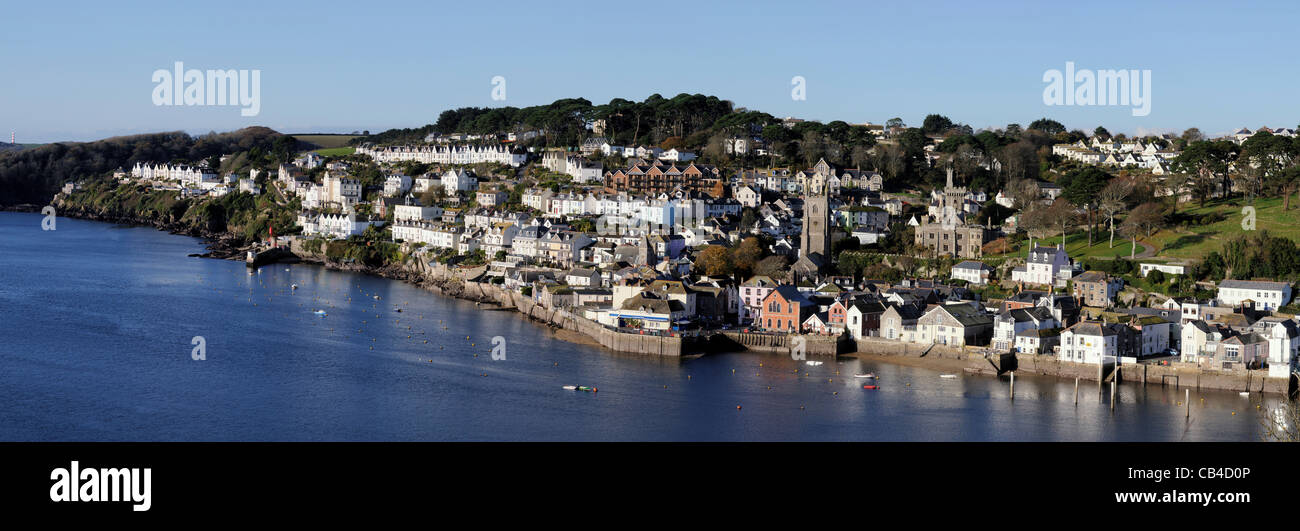 Panoramic view of the small town of Fowey on the estuary of the river ...