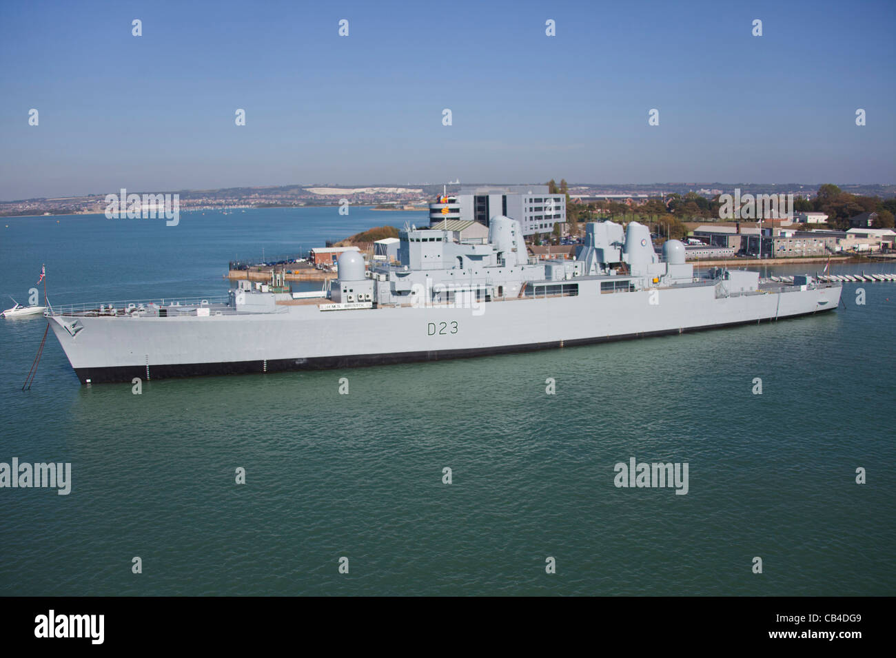 Royal Navy type 82 destroyer HMS Bristol moored in Portsmouth harbour ...