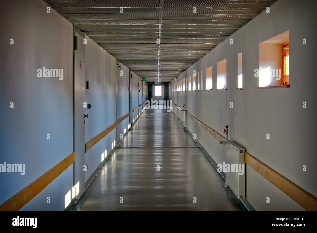 Corridor in a modern storage building with fireproof doors Stock Photo ...