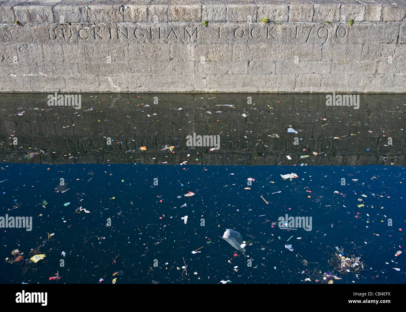 Litter floating in the Grand Canal, Dublin Stock Photo - Alamy