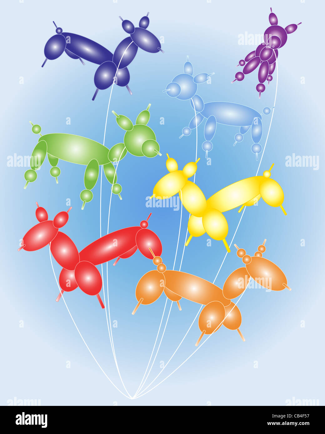 an illustration of colorful balloon animals against a blue sky Stock ...
