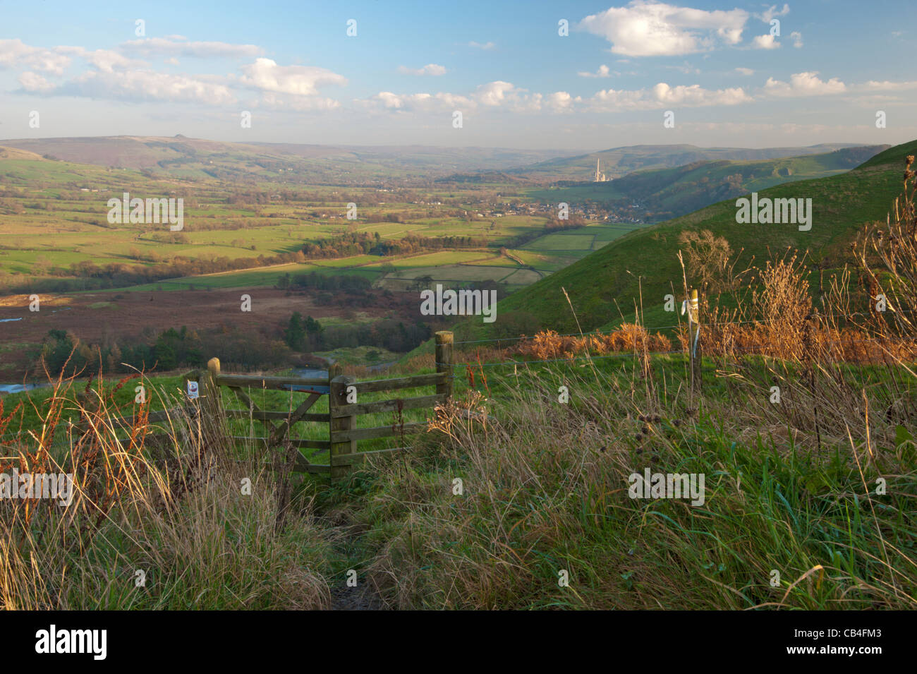 View from the bottom of Mam Tor looking over to Castleton Stock Photo ...