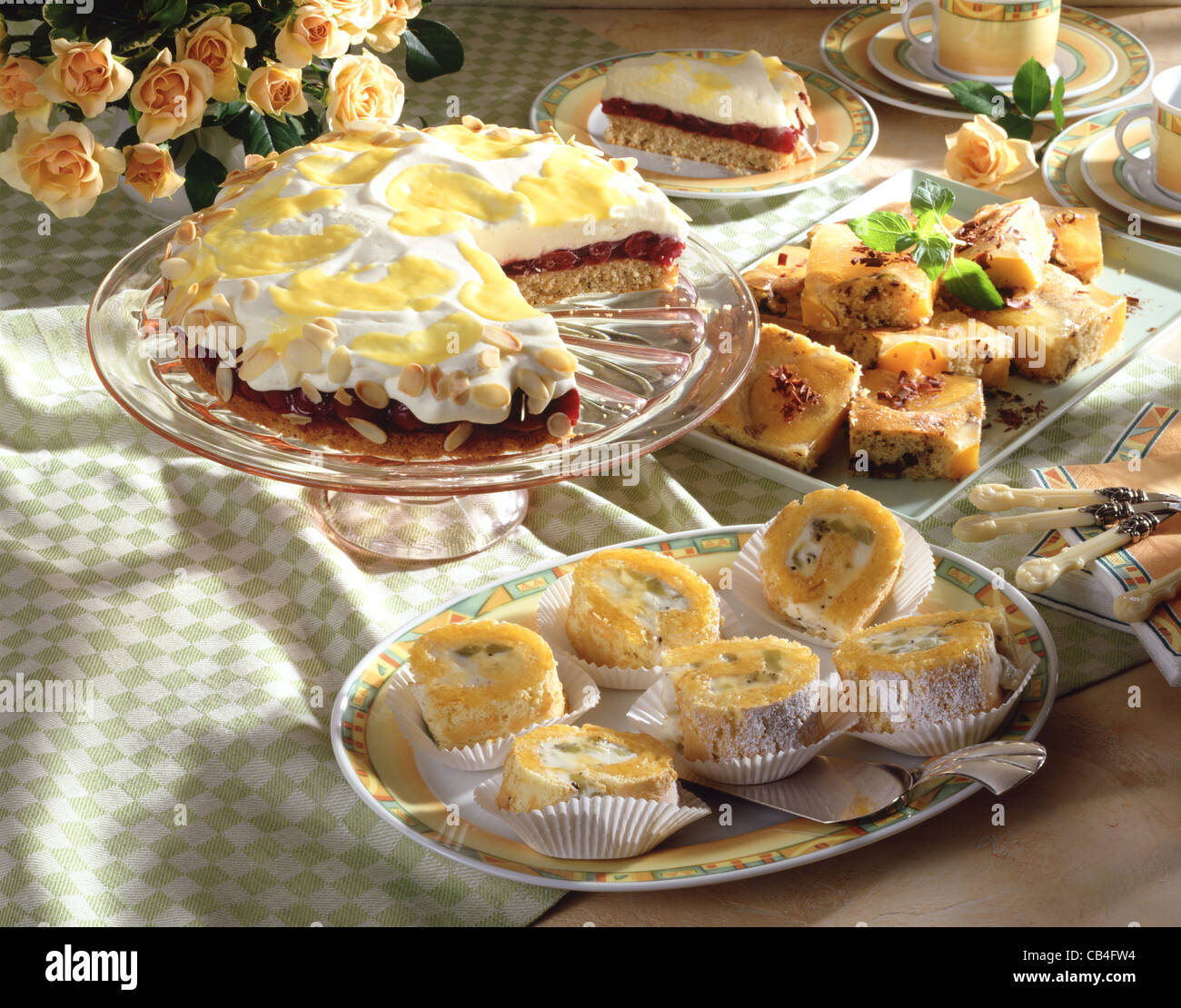 Tableau: Sponge tartlets / advocaat - cherry tart / chocolate - peach ...
