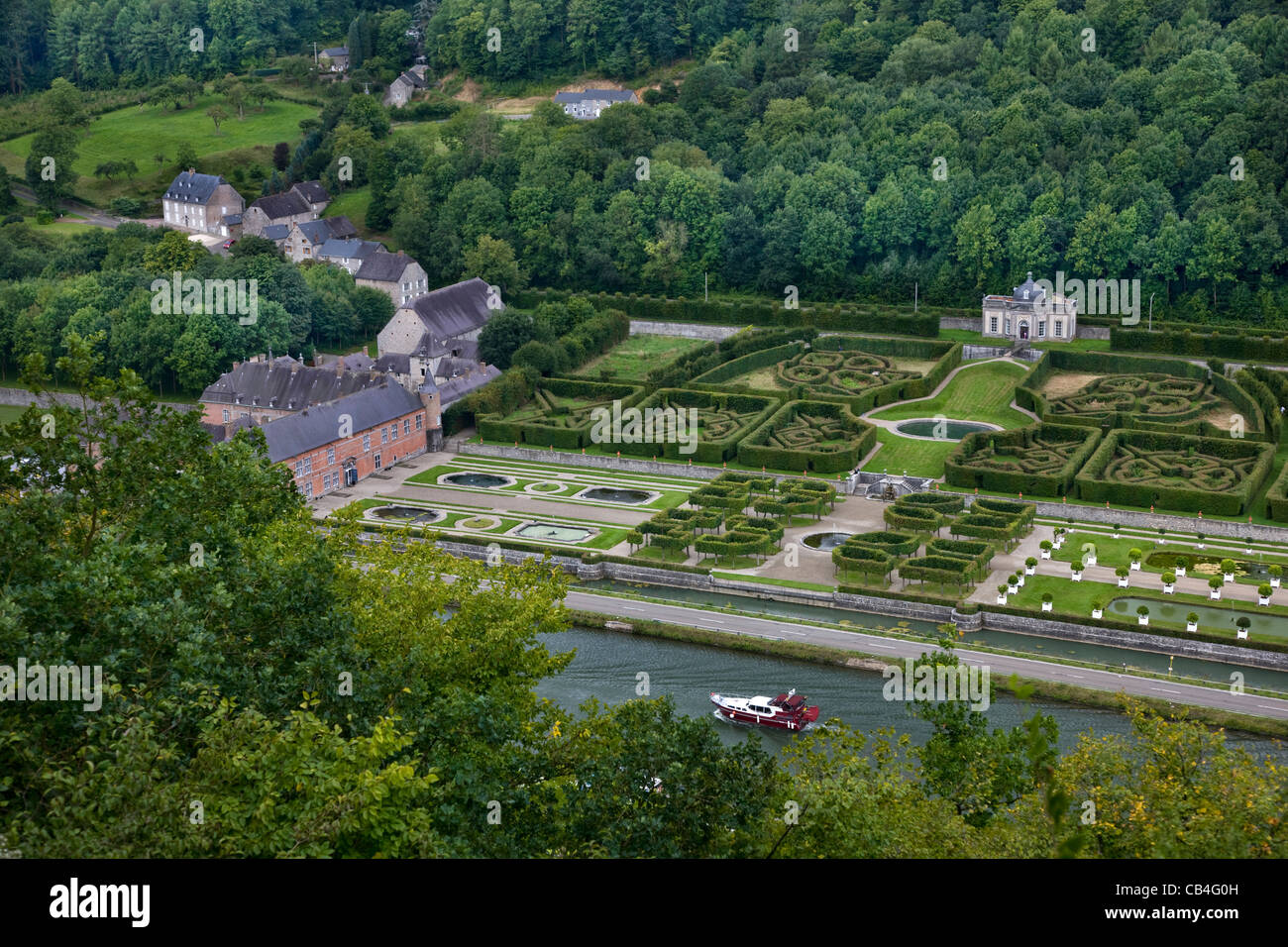 Castle of Freyr and gardens along the river Meuse at Hastière, Namur ...
