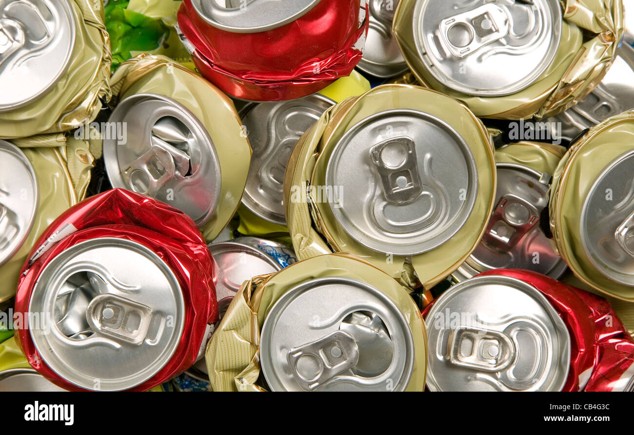 Background made from smashed cans, pollution and recycling concept ...