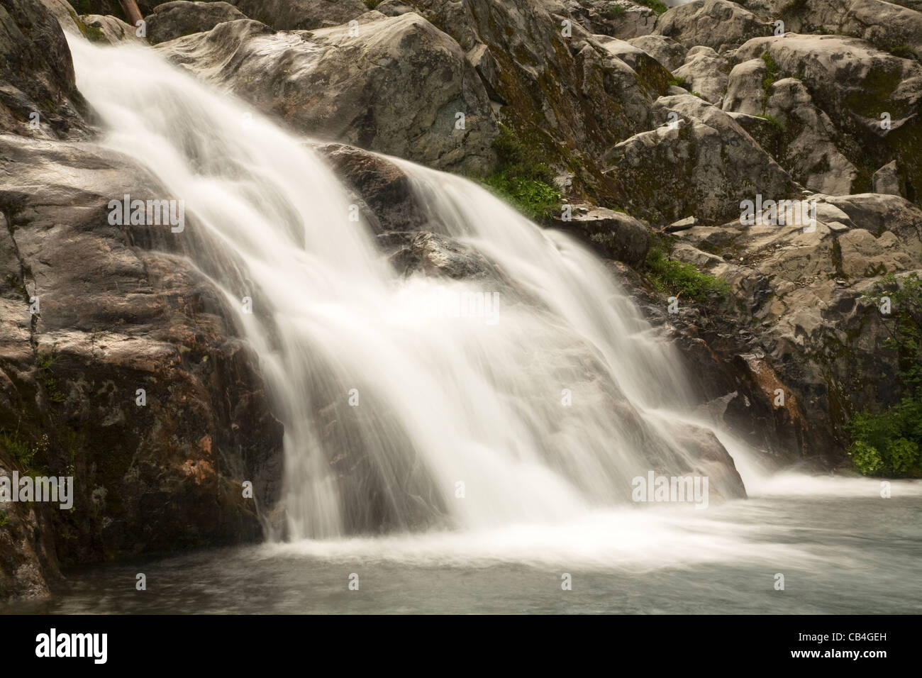 Waterfall descending into Lake Ivanhoe below Dutch Miller Gap during an ...